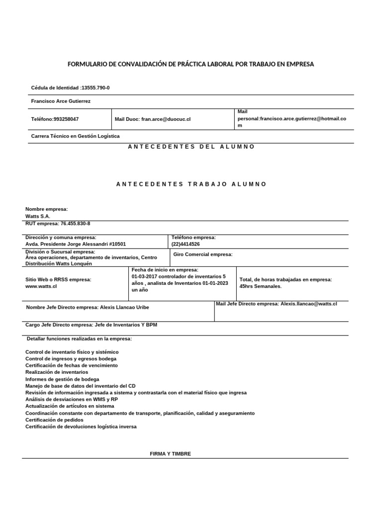 Formulario Convalidación | PDF