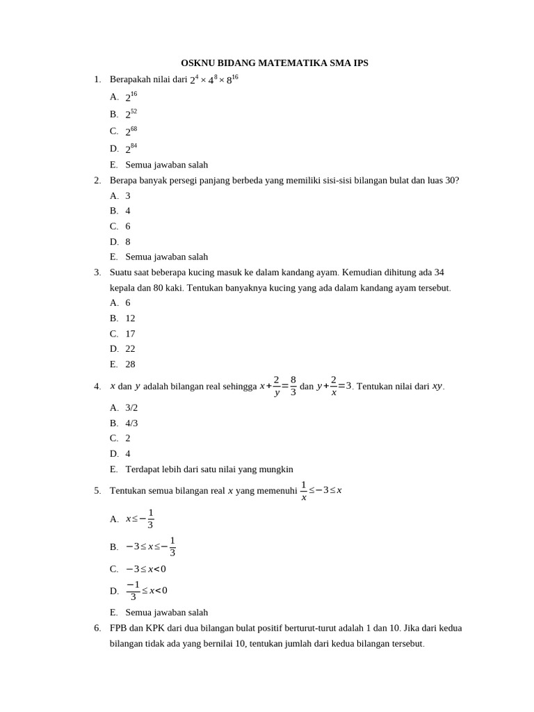 SOAL MATEMATIKA SMA IPS + Pembahasan | PDF