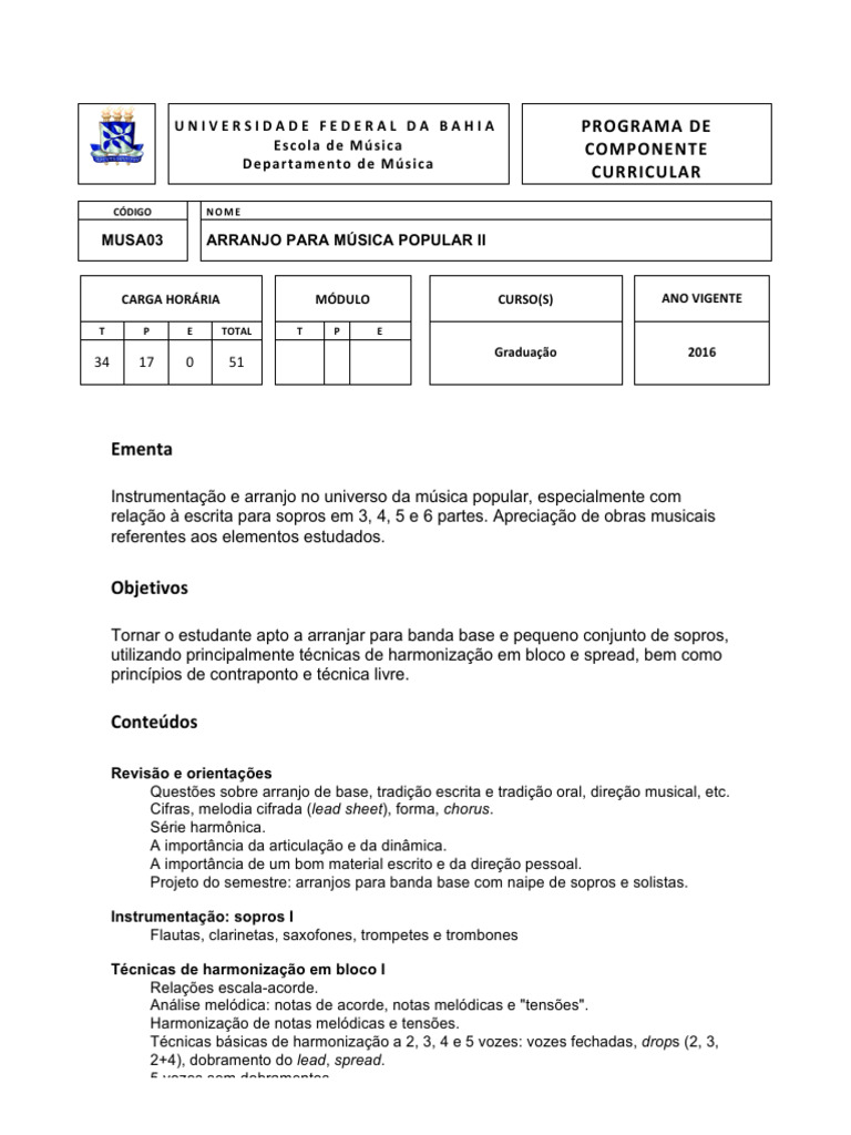 MUSA03 Arranjo para Musica Popular II | PDF