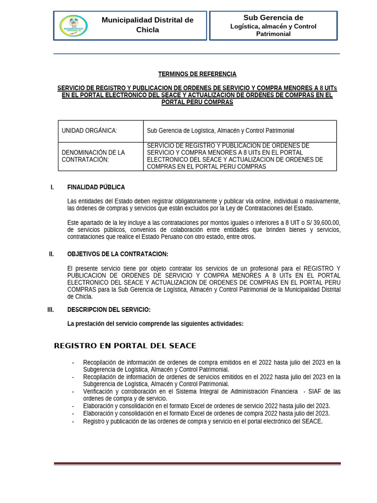 TDR REGISTRO DE ORDENES.docx 140923 | PDF