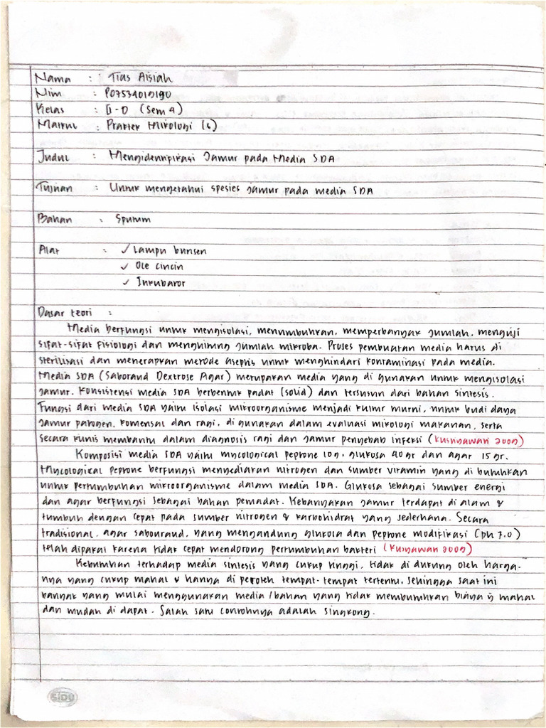 Tias Aisiah - Ii D - Laporan Praktikum Mikologi Pembiakan Pada Media Sda | PDF