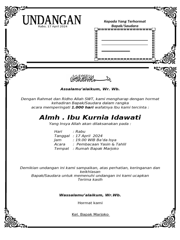 02 Contoh Undangan 40 Hari Format | PDF
