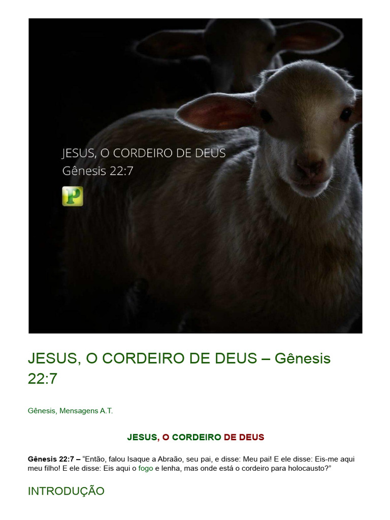 JESUS O CORDEIRO DE DEUS - Genesis 22 - 7 | PDF