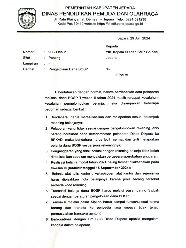 Edaran Pengelolaan BOSP | PDF