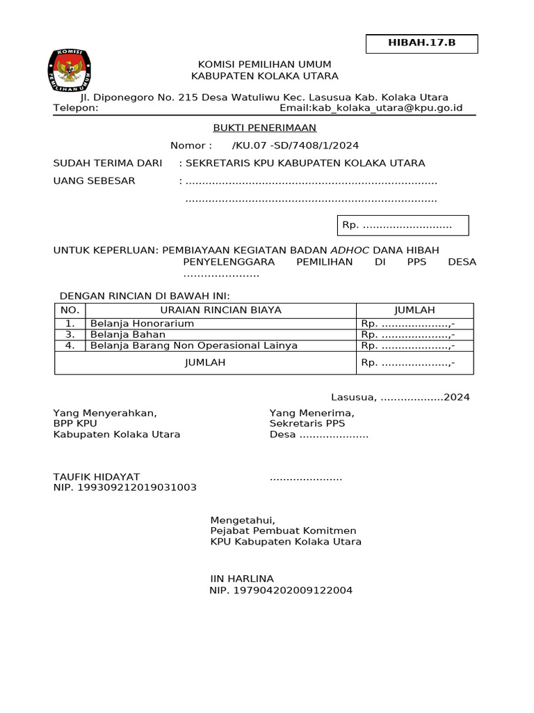 Format Bukti Penerimaan PPS Hibah 17.B | PDF