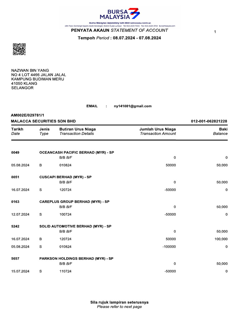 CDS Statement - Jul 2024 | PDF