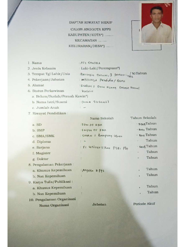 Daftar Riwayat Hidup Adi Candra Kpps 2024 | PDF