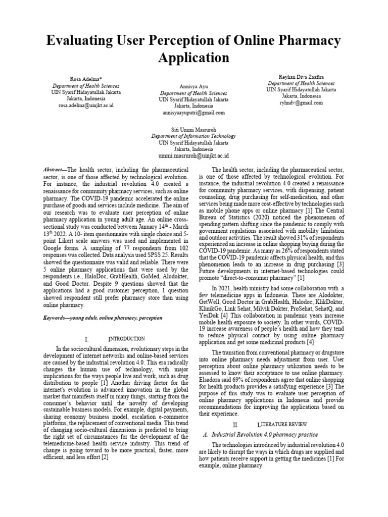 Evaluating User Perception of Online Pharmacy Application | PDF ...