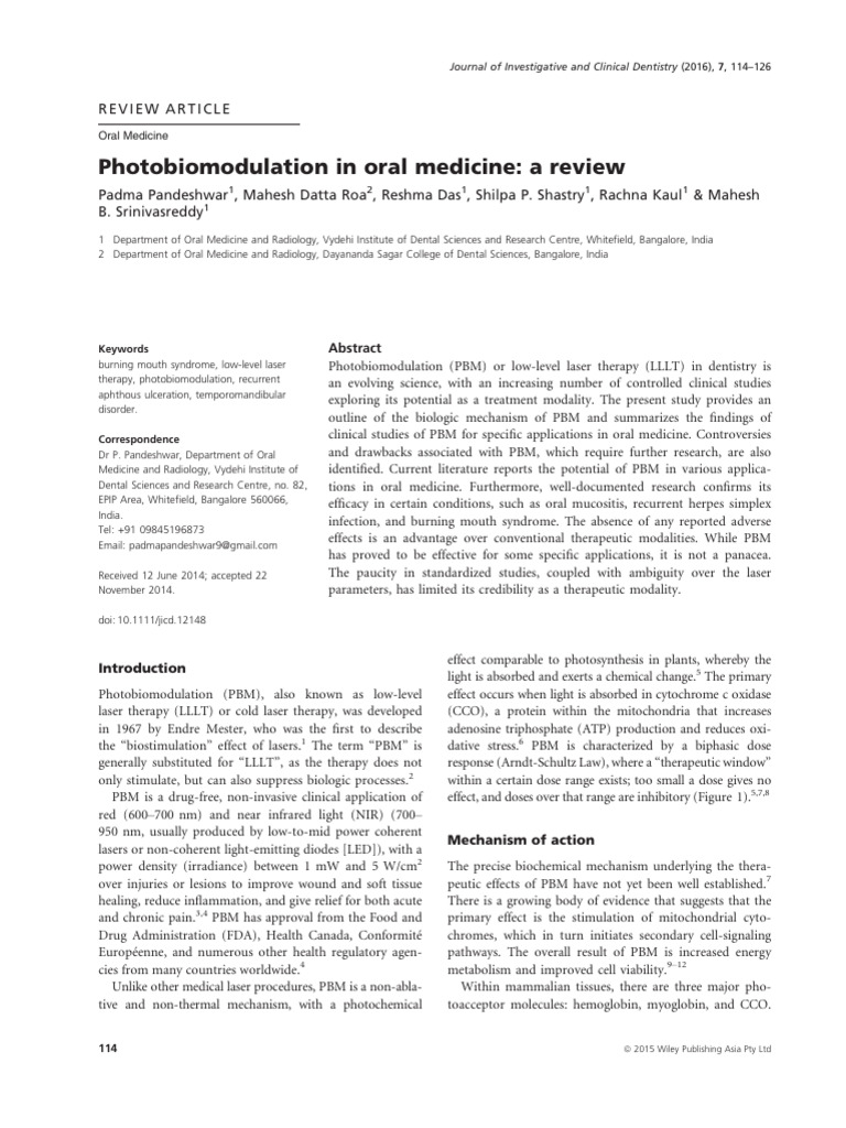 Photobiomodulation in Oral Medicine | PDF
