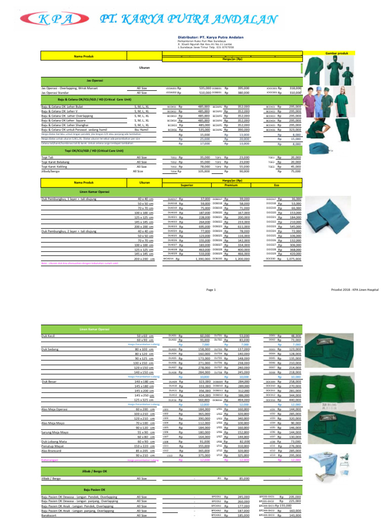 Pricelist Linen KPA 2018 | PDF | Textiles | Clothing