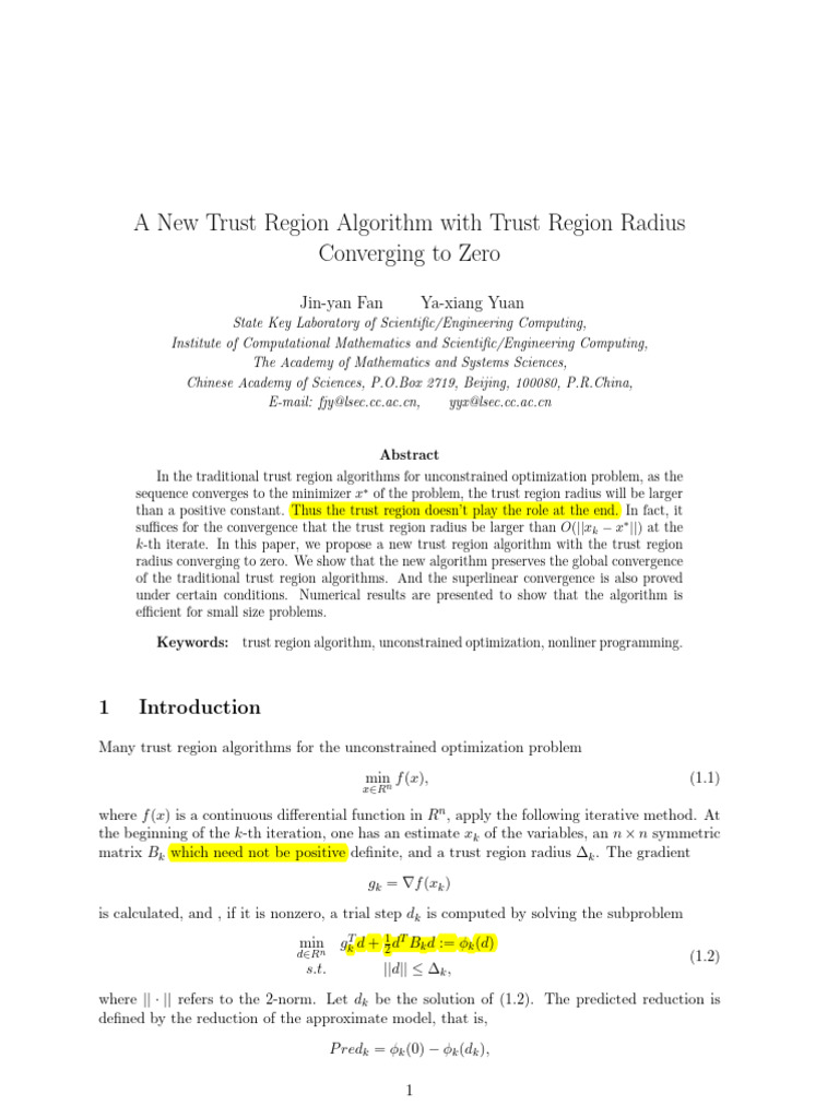 A New Trust Region Algorithm With Trust Region Radius Converging To ...