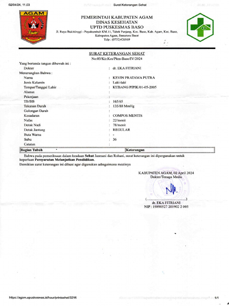 Surat Keterangan Sehat | PDF