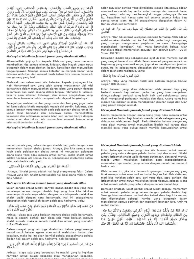 Khotbah Jumat - Ibadah Haji Bgi Yg Tidak Mampu | PDF