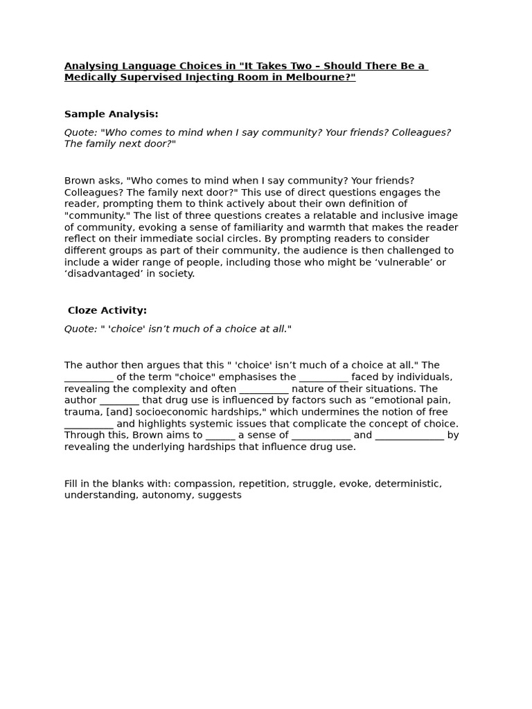 Language Analysis Worksheet Based On Prac SAC 2 | PDF