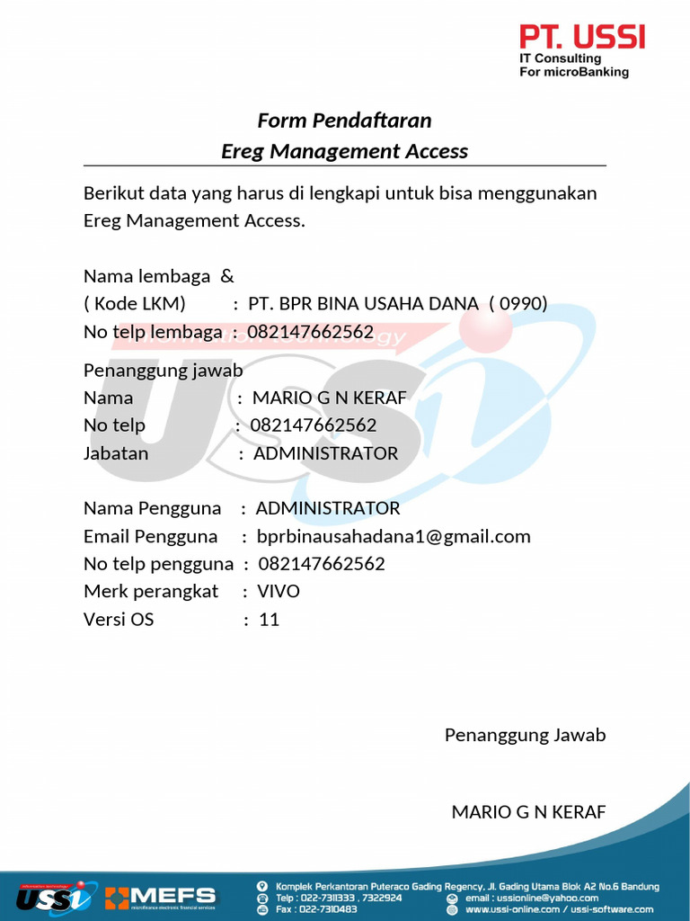 Form Ereg Management Access PT BPR BUD | PDF