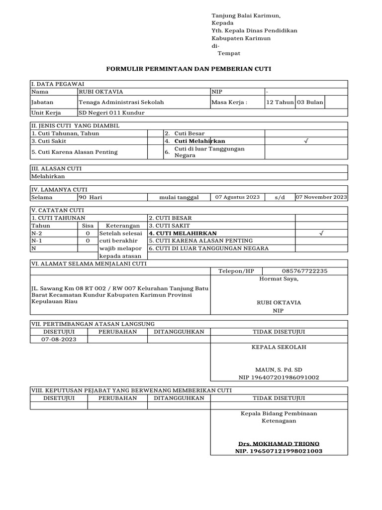 Formulir Cuti-11 Rubi | PDF
