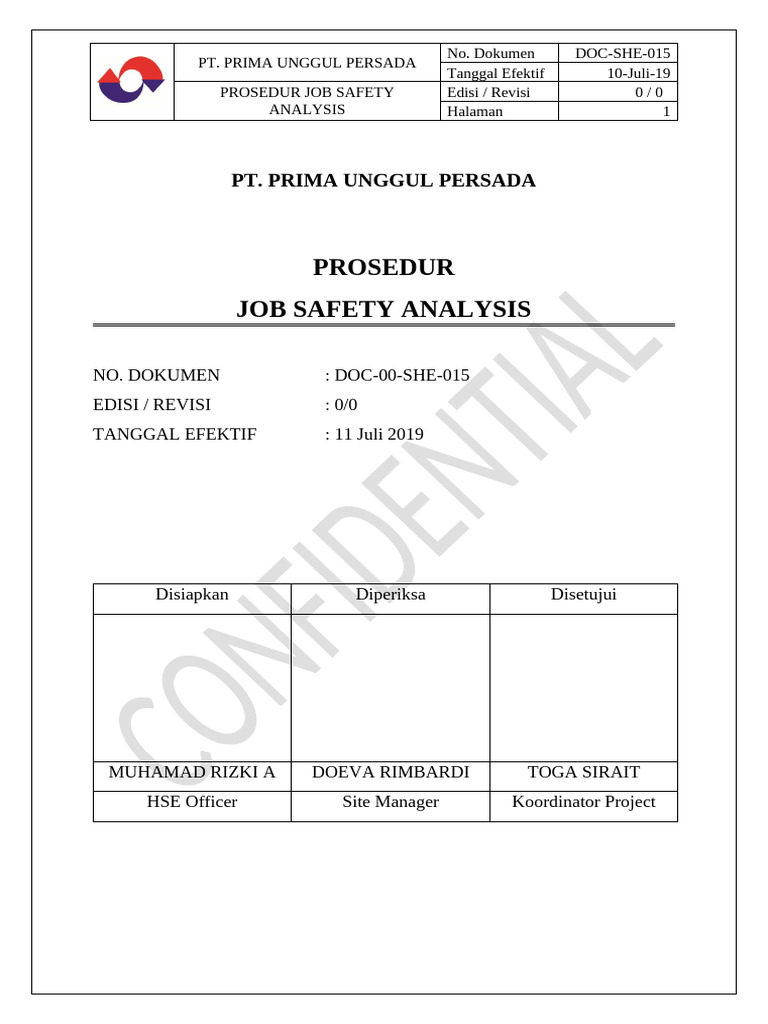 00 SHE 015 Prosedur Job Safety Analysis | PDF