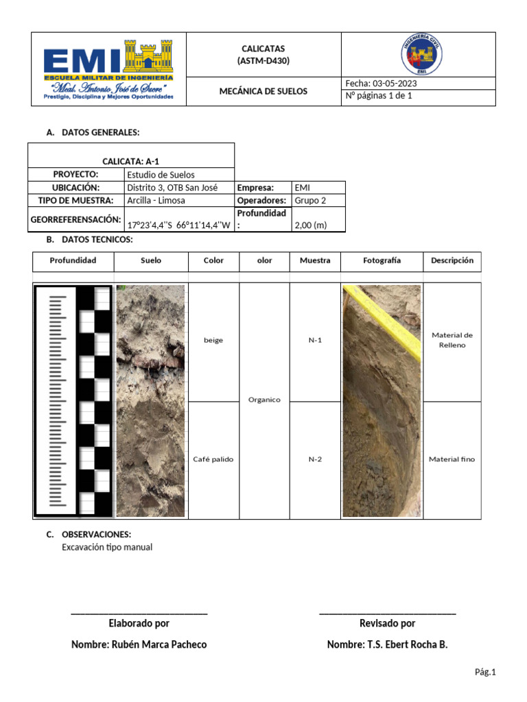 Plantilla de Calicatas | PDF