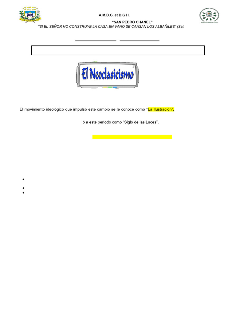 Ficha Neoclasicismo 3ero Pdf