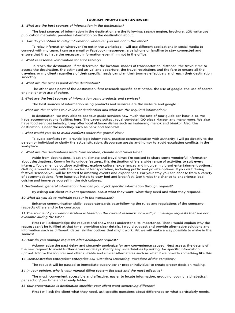 Tourism Promotion Reviewer | PDF