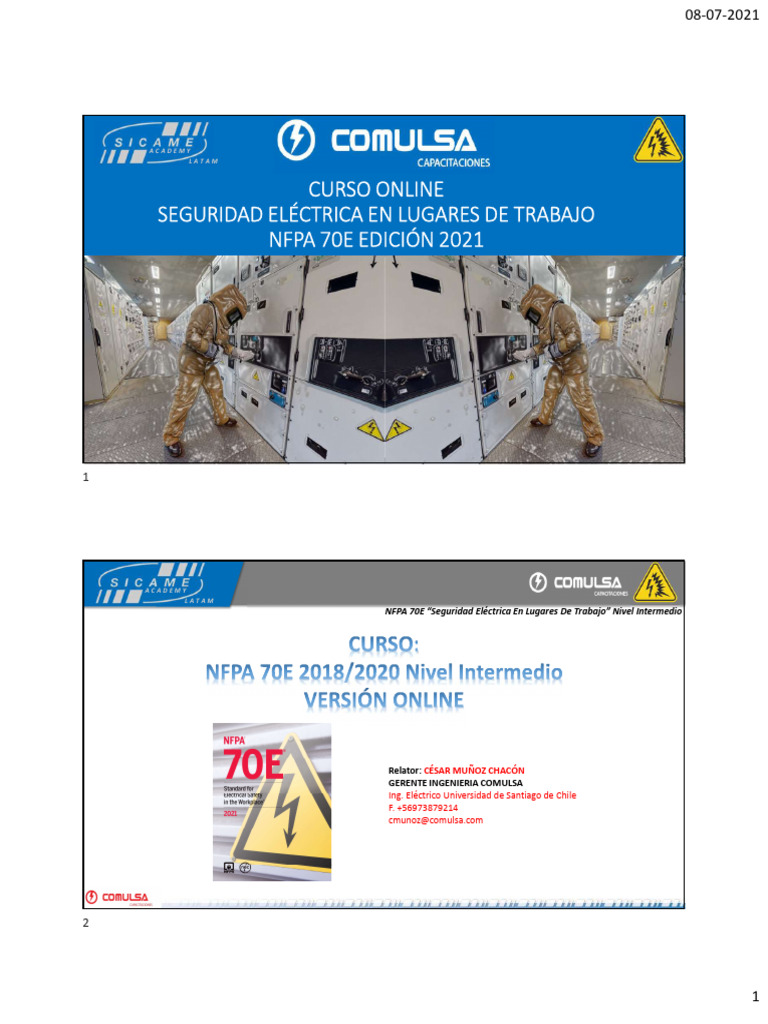 Presentación Curso NFPA 70E Nivel Intermedio | PDF