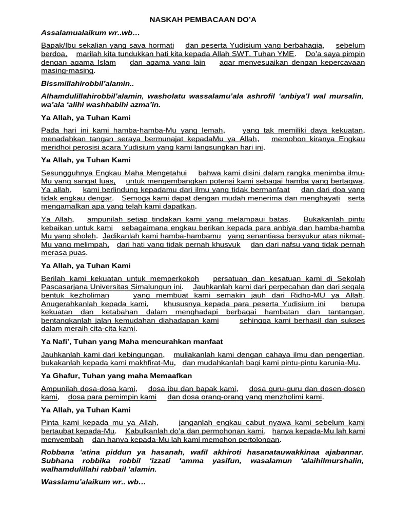 Naskah Pembacaan Doa | PDF