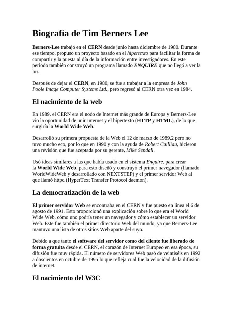 Tim Berners-Lee: Creador de la Web | PDF | Red mundial | Internet y web