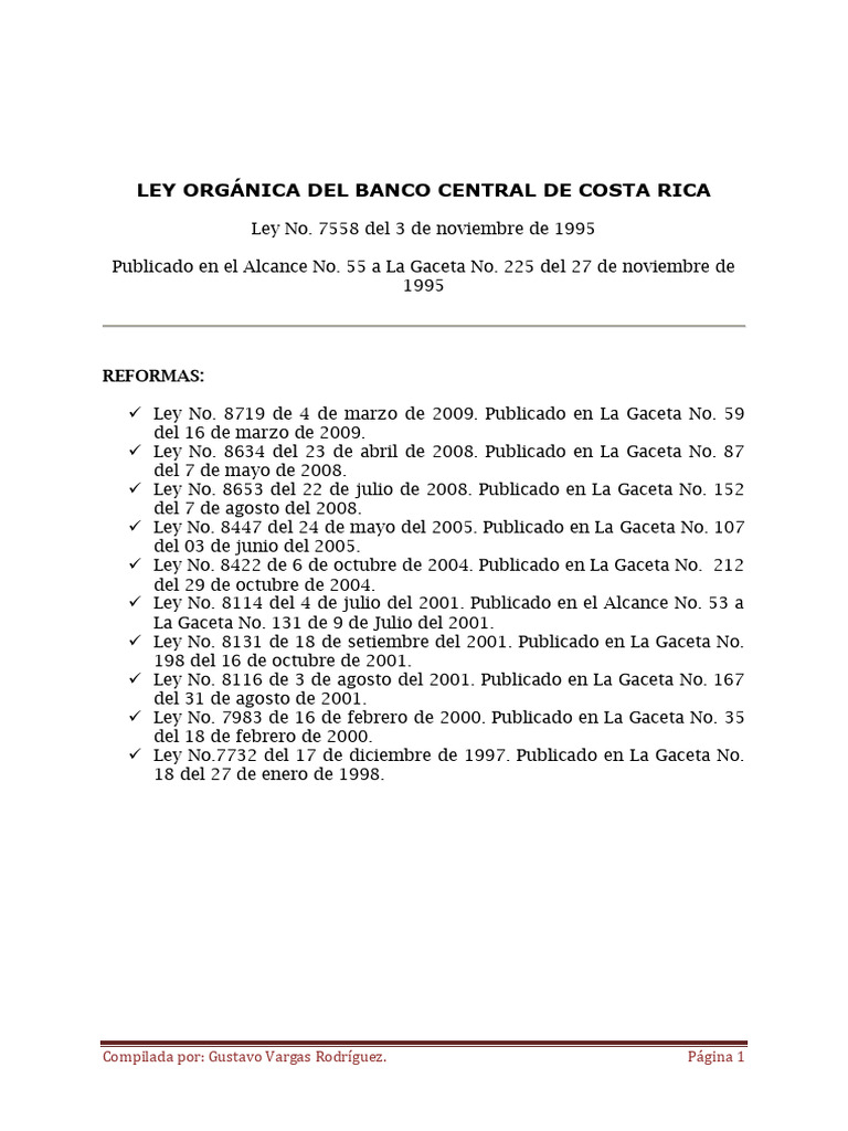 Ley Orgánica Del BCCR | PDF