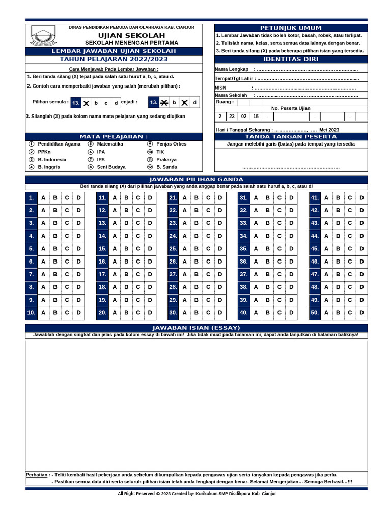 LJK Ujian Semester SMP | PDF