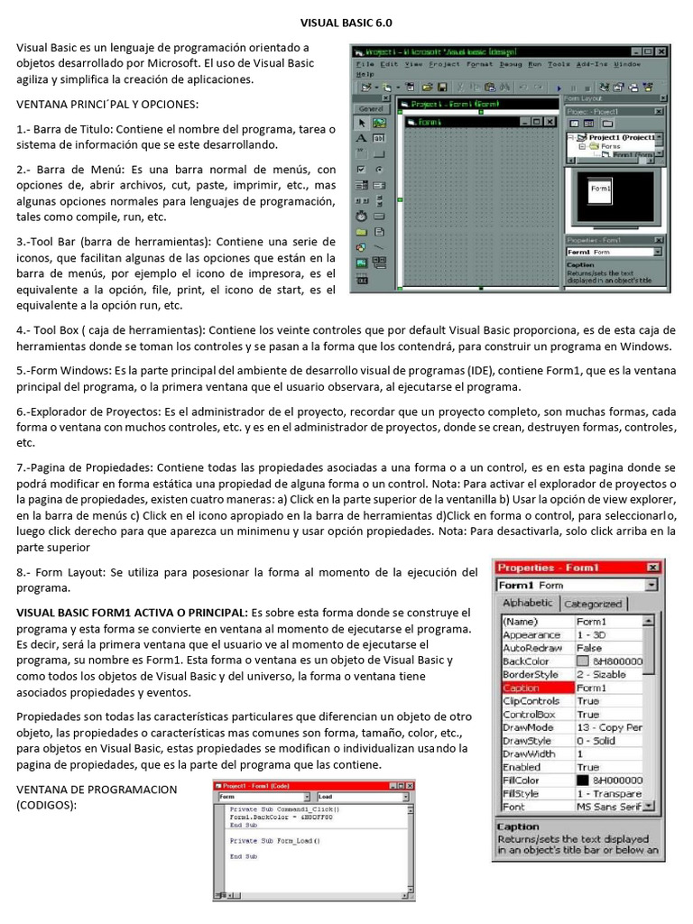 Introducción a Visual Basic 6.0 | PDF | Básico | Ventana (informática)