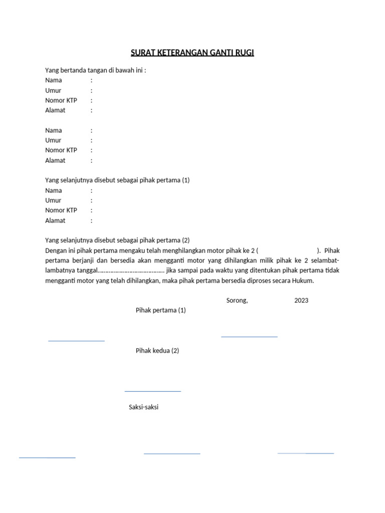 Surat Keterangan Ganti Rugi | PDF