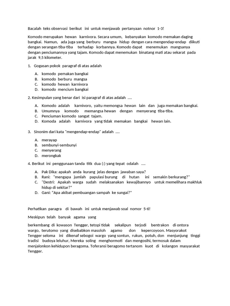 Bacalah Teks Observasi Berikut Ini Untuk Menjawab Pertanyaan Notnor 1 | PDF Bacalah Teks Observasi Berikut Ini Untuk Menjawab Pertanyaan Notnor 1 | PDF