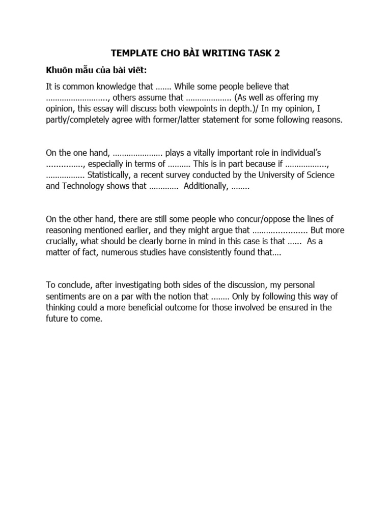 Template Cho D NG Bài Writing Task 2 | PDF