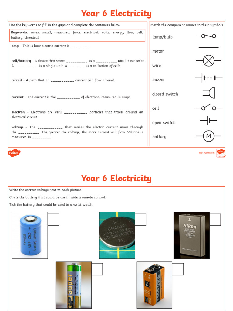 Year 6 Electricity Revision Activity Mat | PDF