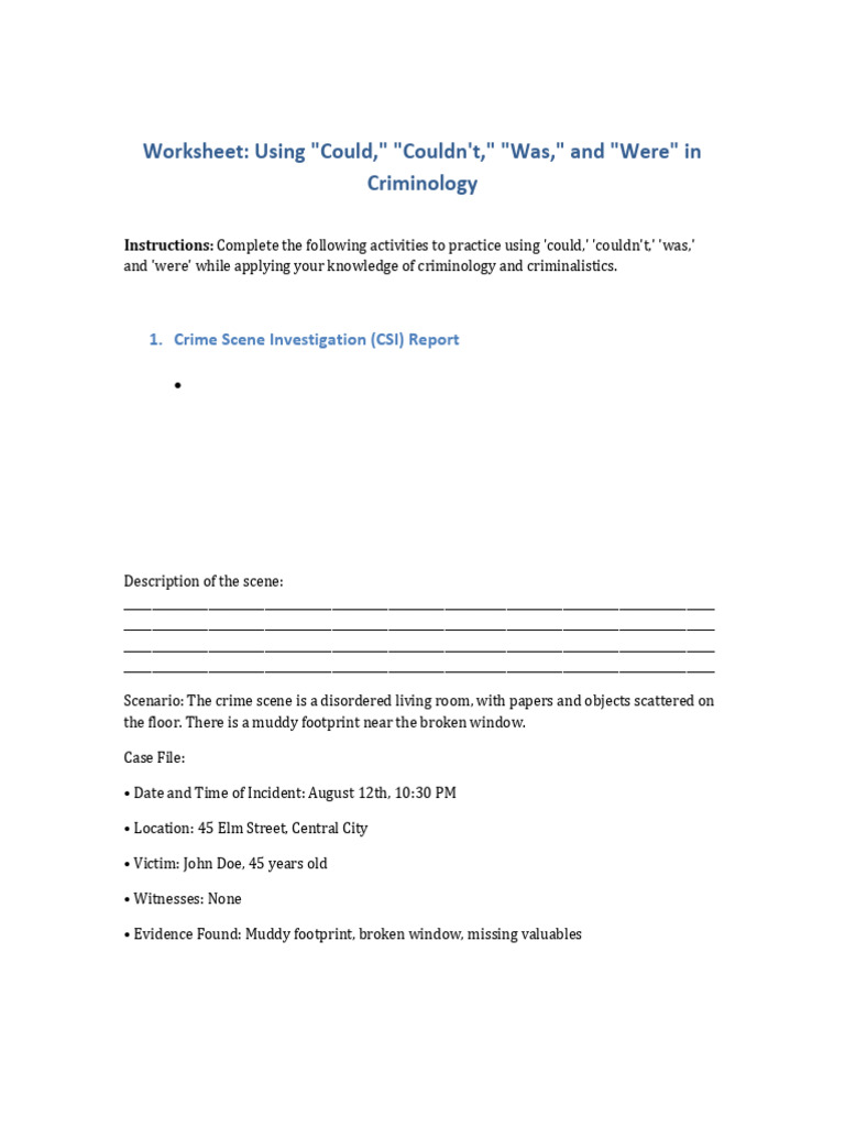Worksheet - Could - Was - Were | PDF