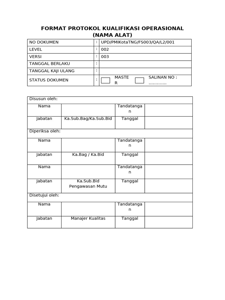 FORMAT PROTOKOL KUALIFIKASI OPERASIONAL | PDF