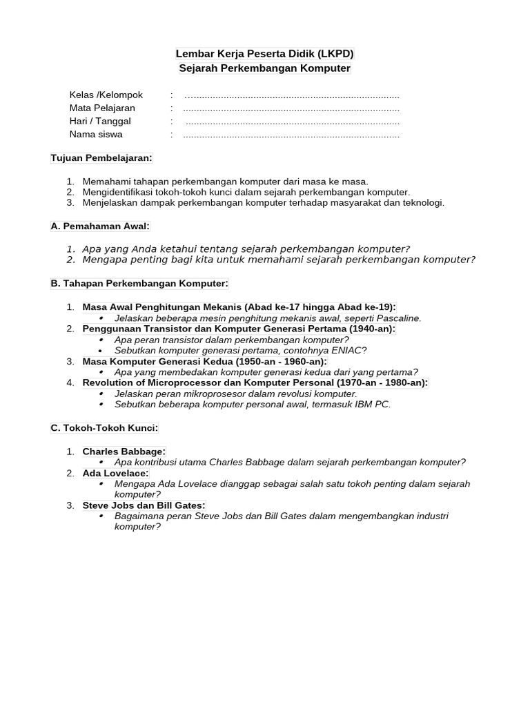LKPD Siswa Sejarah Komputer | PDF