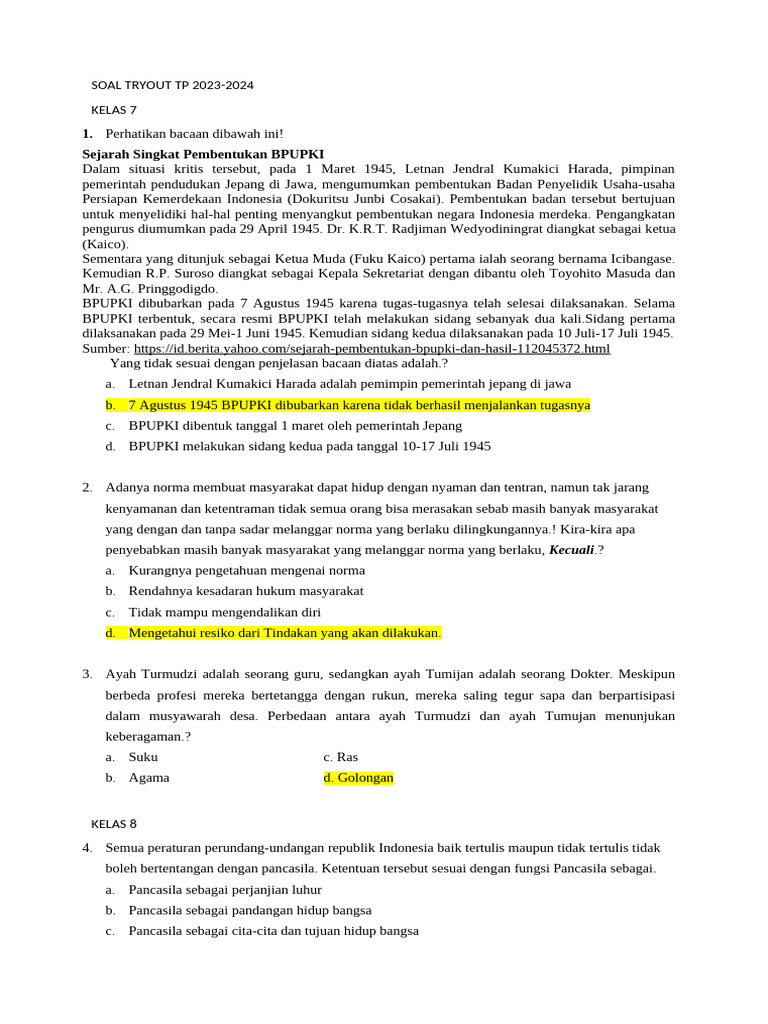 Soal Tryout PKN TP 2023-2024 | PDF