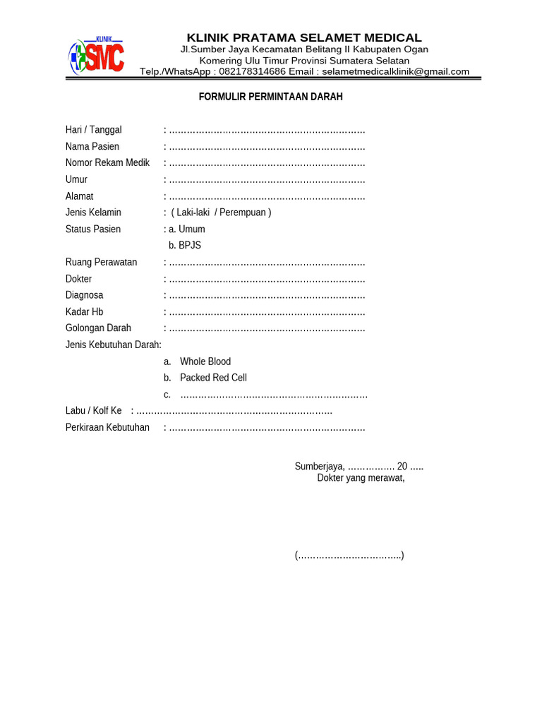 Form Permintaan Darah | PDF