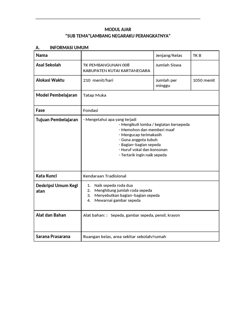 MODUL AJAR TK b-8 | PDF