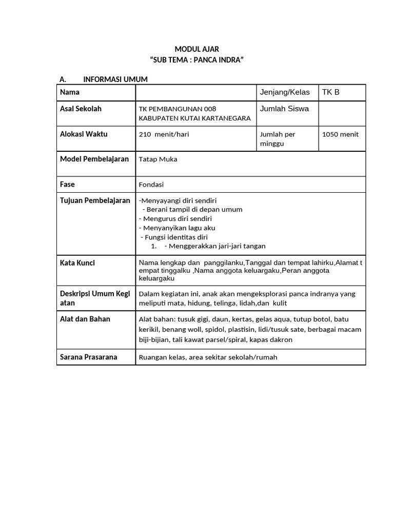 MODUL AJAR TK b-2 | PDF