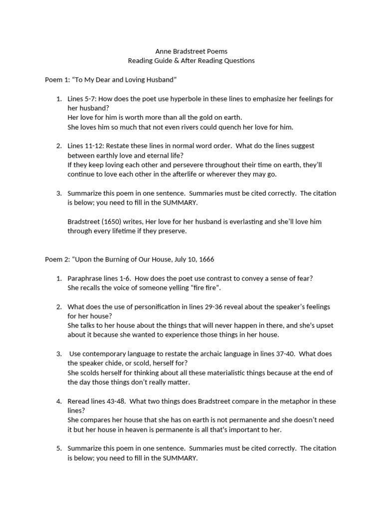 Anne Bradstreet Poems | PDF