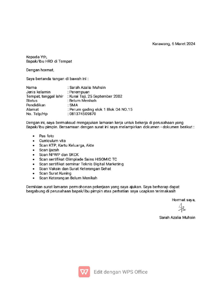 Surat Lamaran | PDF
