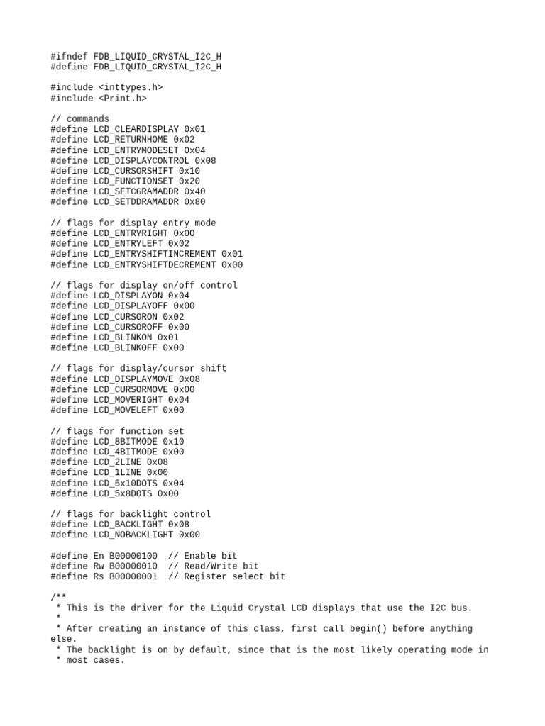 LiquidCrystal I2C.h | PDF
