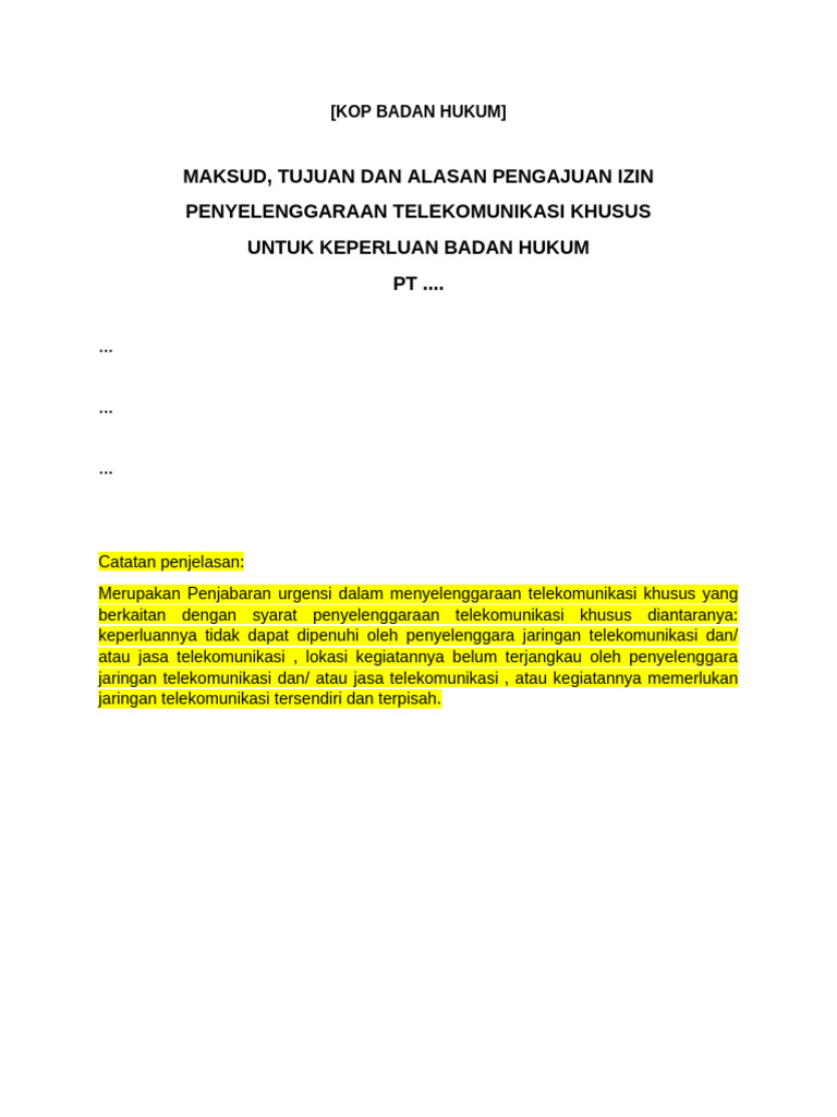 Format Dokumen Maksud, Tujuan Dan Alasan Membangun Telsus | PDF
