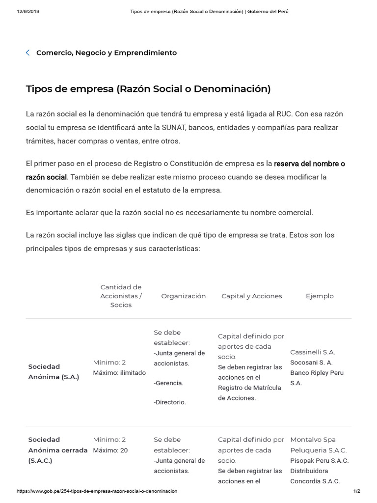 Tipos de Empresas en Perú: Guía Razon Social | PDF | Jerga corporativa ...