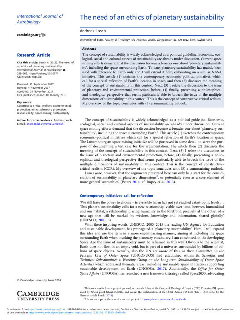 The Need of An Ethics of Planetary Sustainability | PDF | Sustainability | Nasa