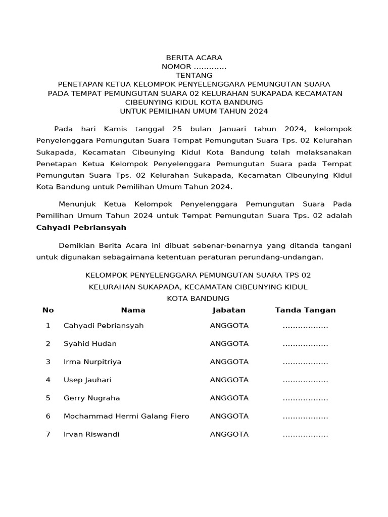 Format Ba Kpps Ketua Kpps | PDF