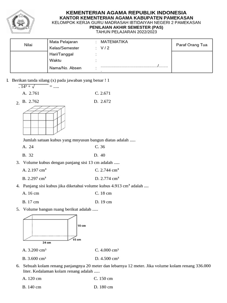 Soal PAT Matematika 5 Semester 2 | PDF