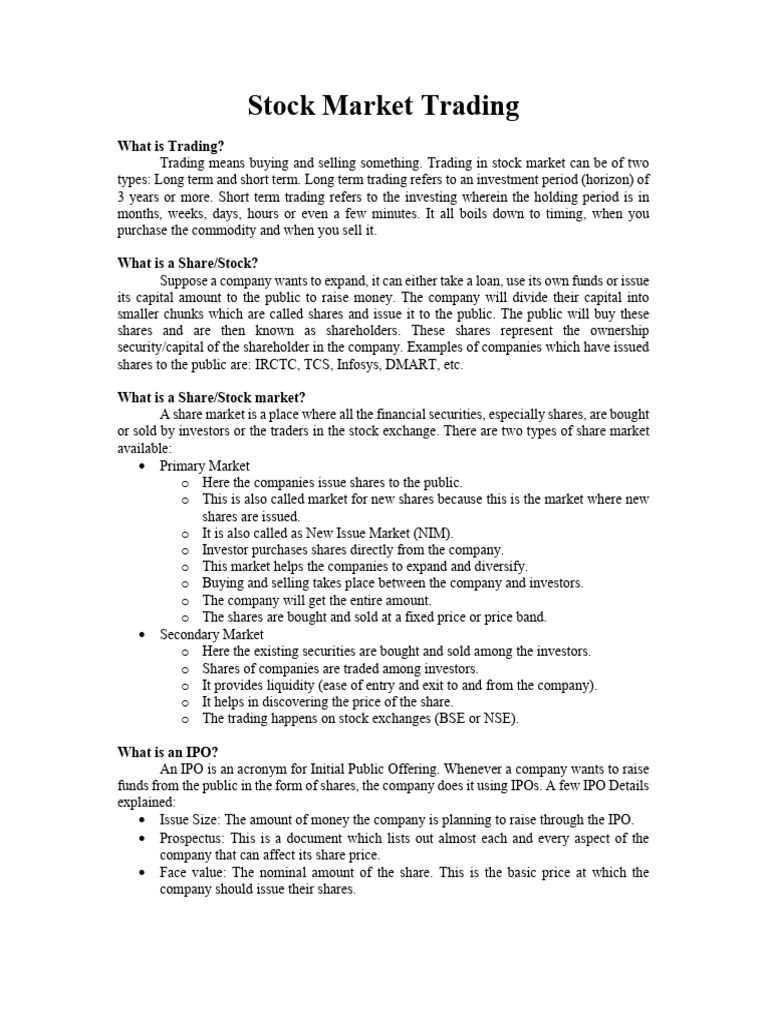 Stock Market Trading Notes | PDF